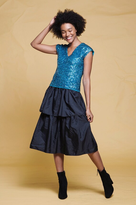 Sequined Knit Top Blue Green Sleeveless V Neck Hand Beaded - Etsy