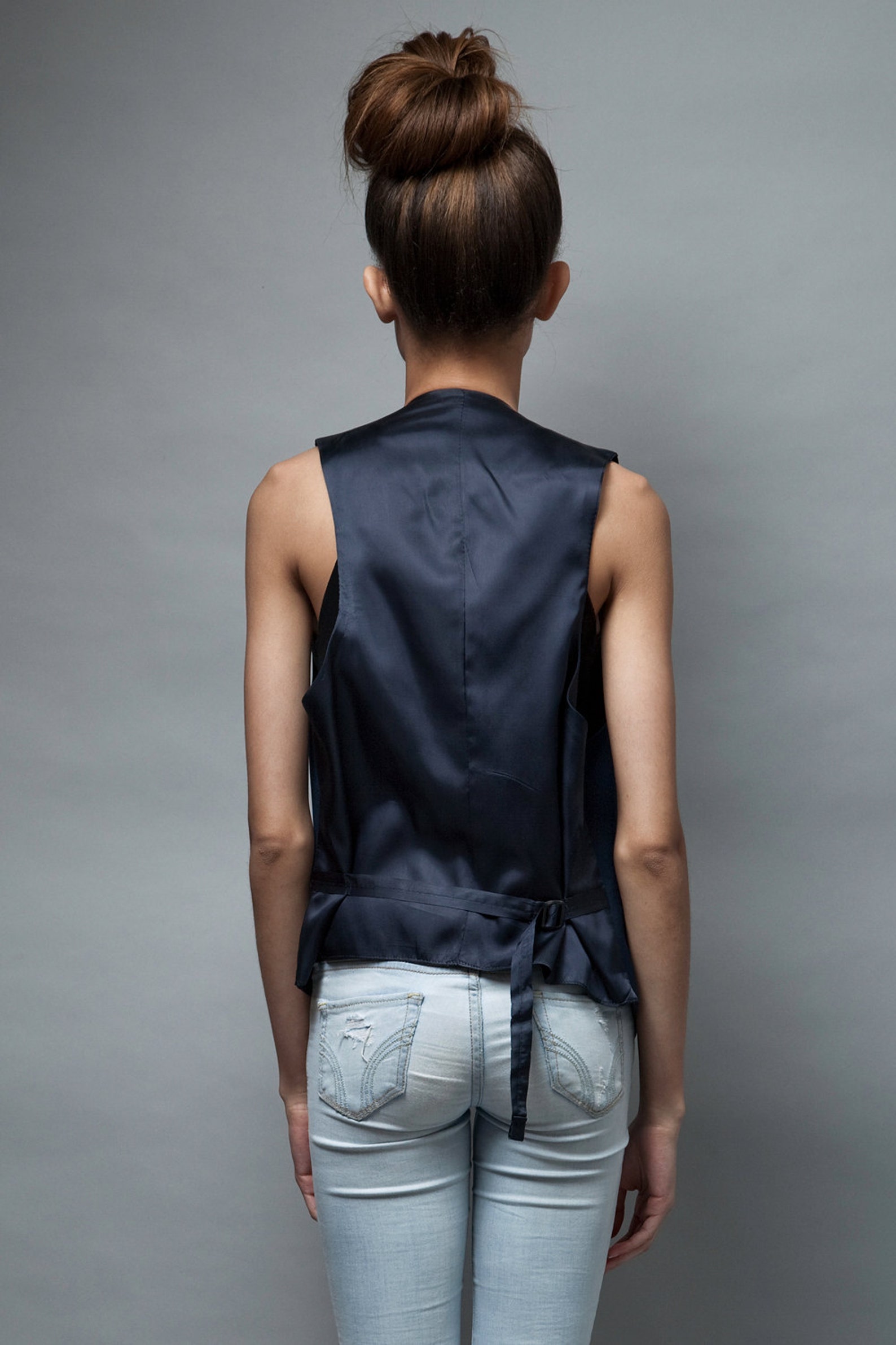 Embellished Vest Vintage 80s Navy Crested Buttons Gold Chain Pins S M ...