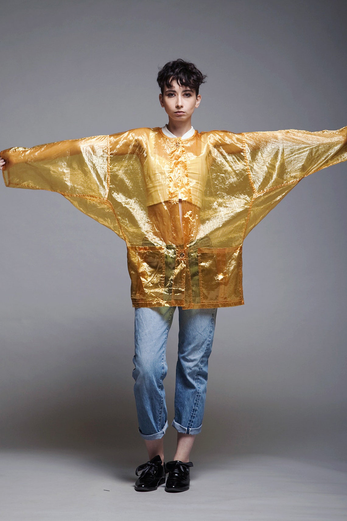 Sheer See Through Shell Bomber Jacket Italian Yellow Shiny | Etsy