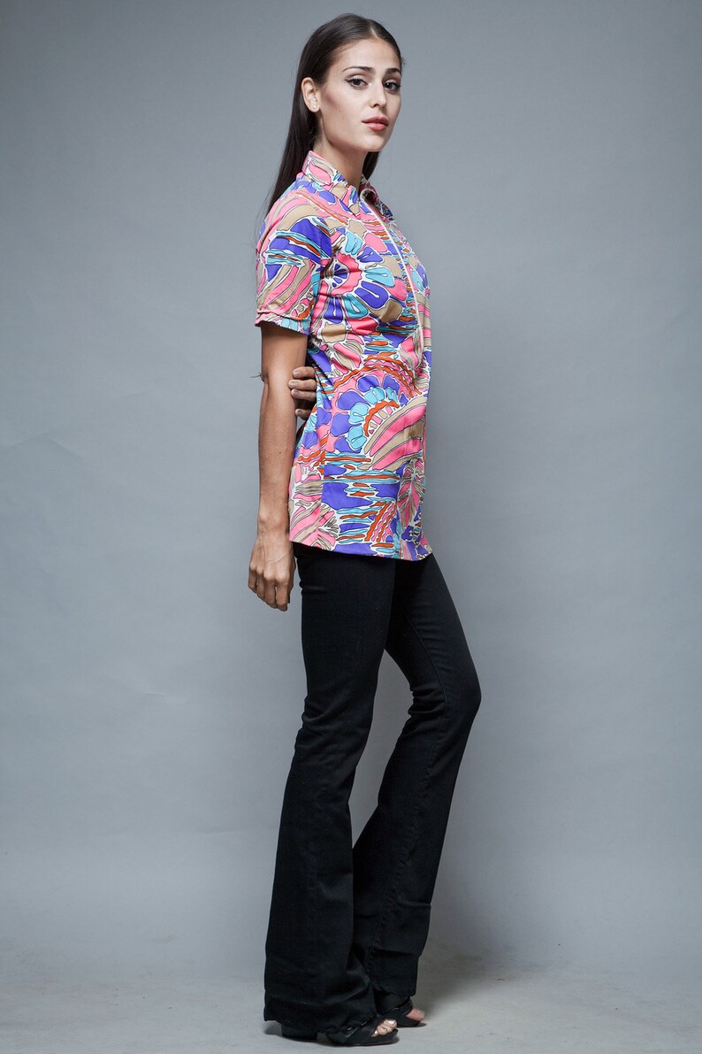 Tunic Polyester Blouse Long Top Vintage 1970s Psychedelic - Etsy
