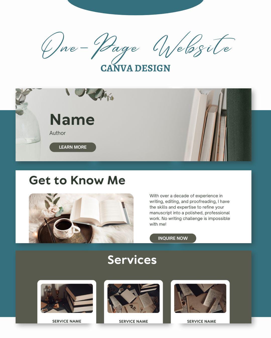 One-page Editor Website Template | Editable Canva Design | DIY Landing ...