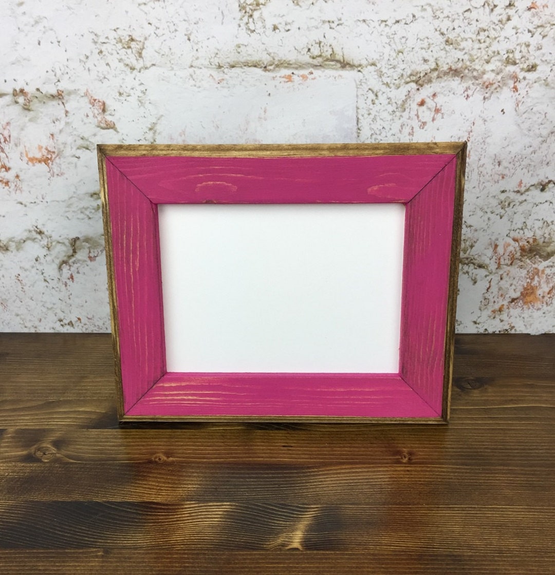 5 X 7 Wooden Picture Frame, Vivid Pink, Rustic Weathered Style With ...
