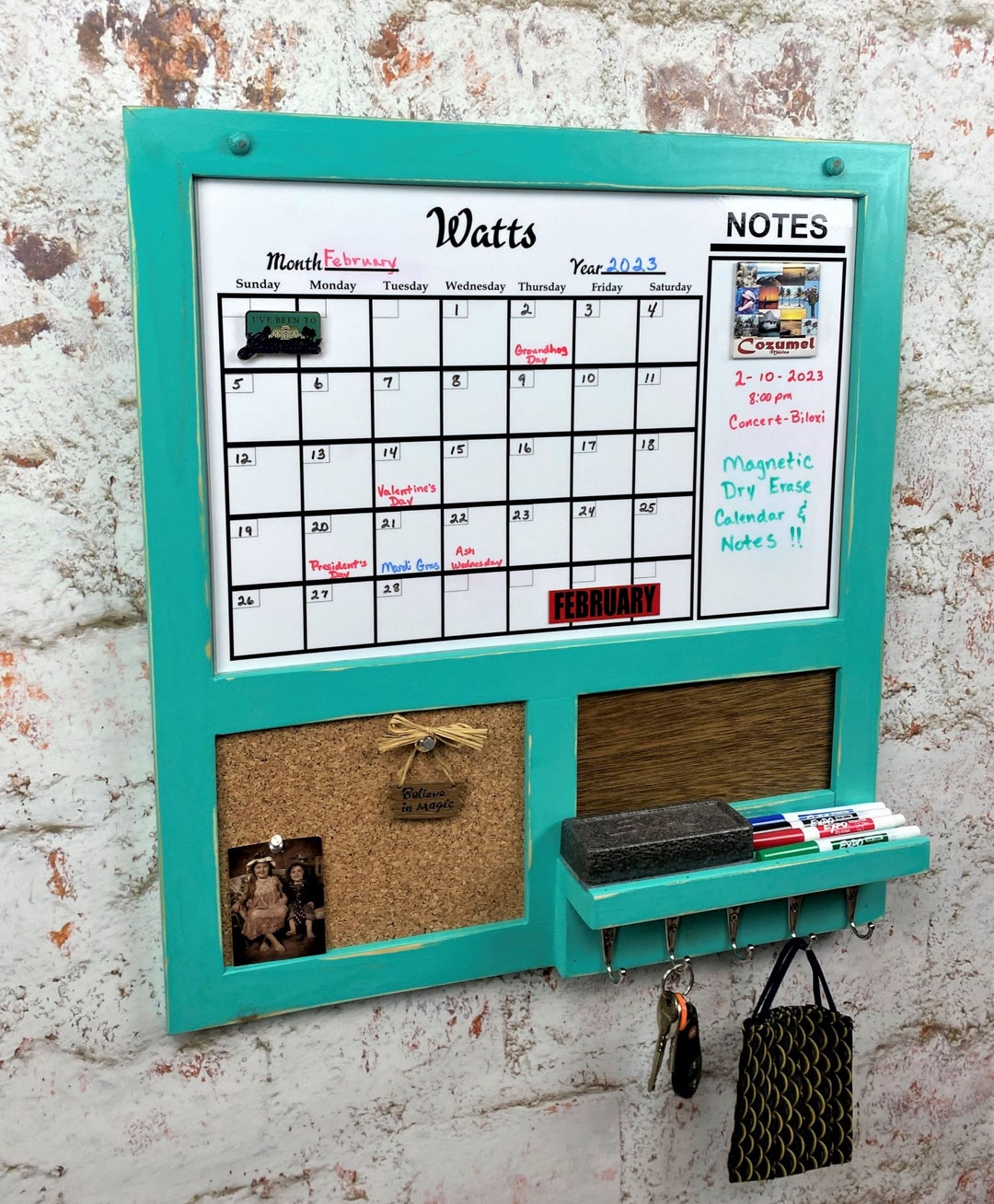 MAGNETIC, Command Center/organizer With Personalized Dry Erase Calendar ...