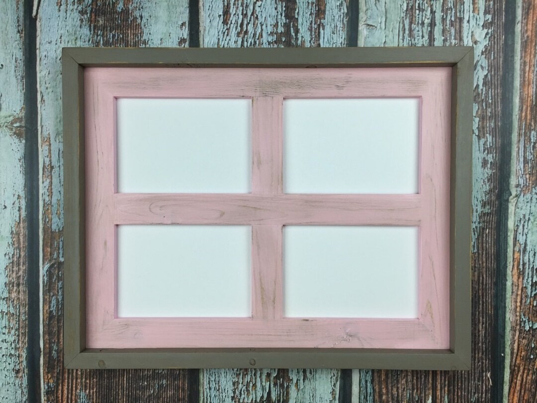Multi Opening Picture Frame, Pink and Gray, Rustic Weathered Collage ...