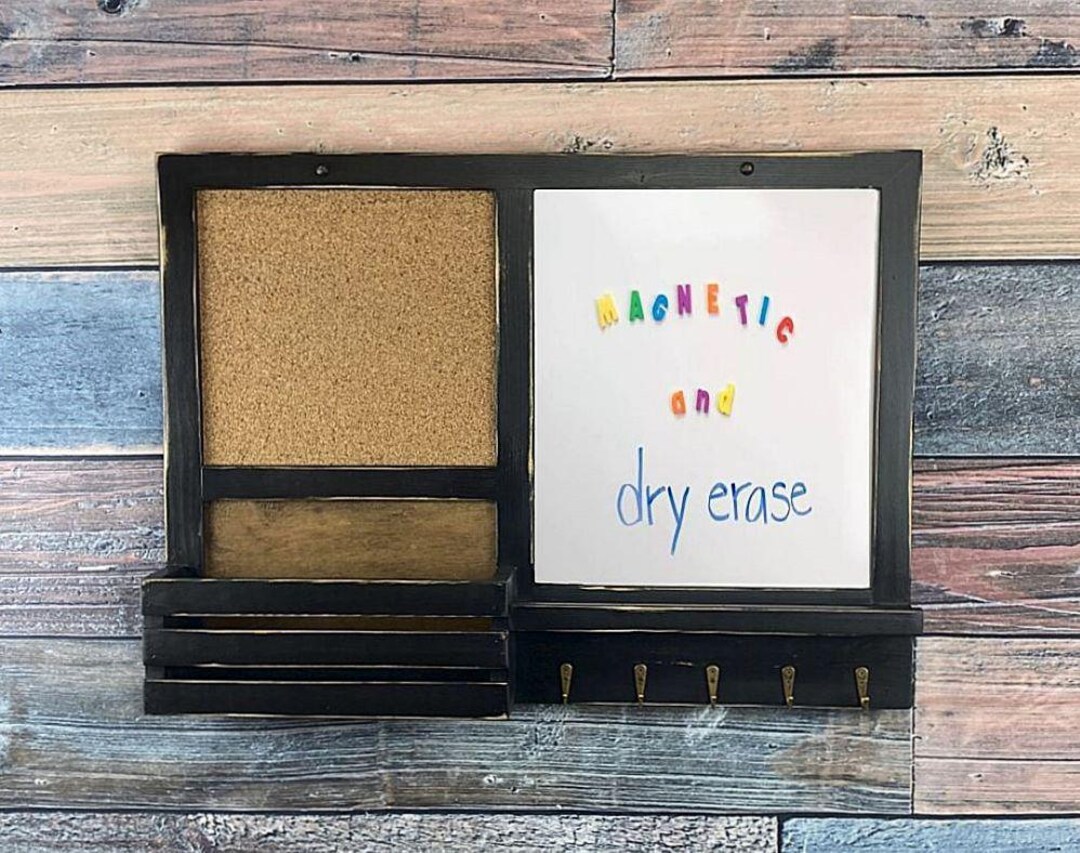 Magnetic Dry Erase, Cork Board Organizer With Mail Holder, 5 Hooks and ...