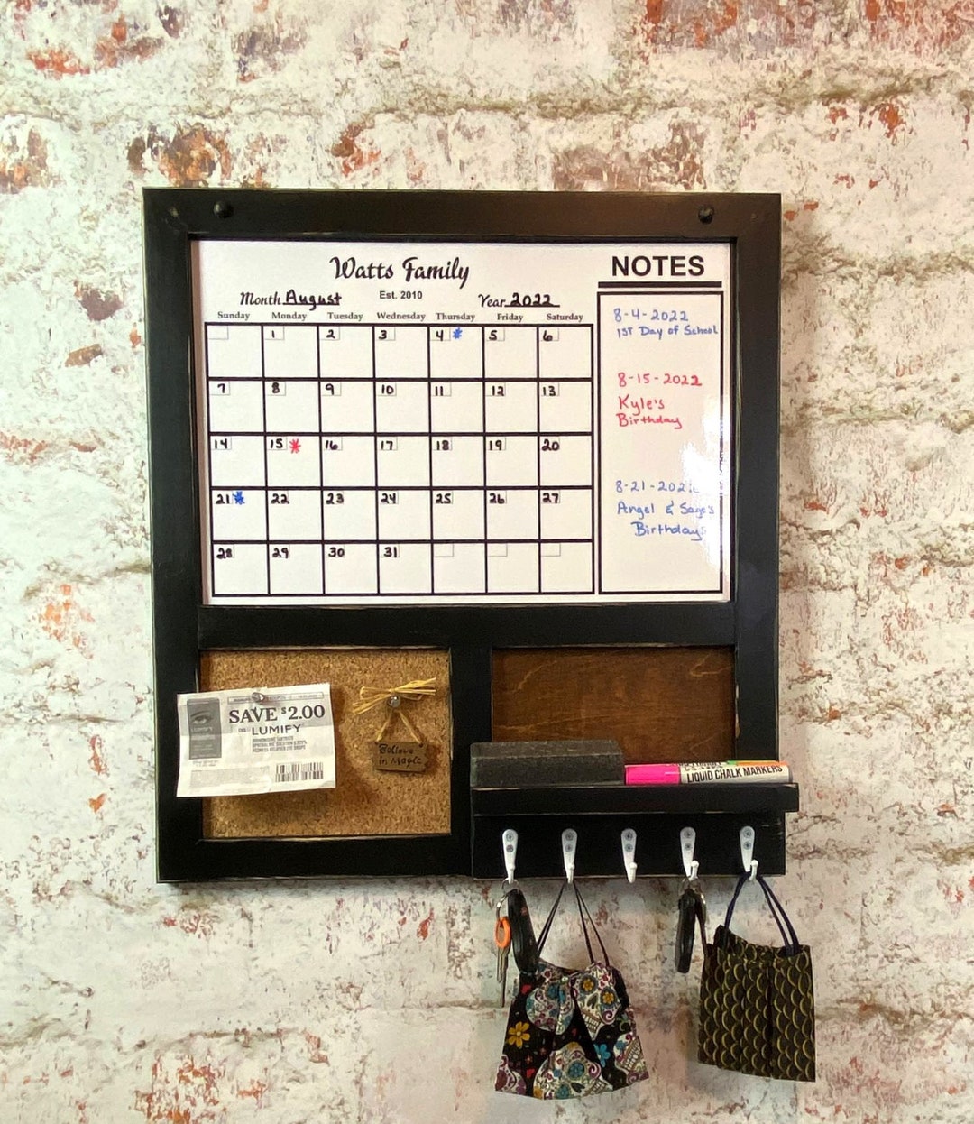 Organizer With Personalized Dry Erase Calendar, Cork Board & 5 Key ...