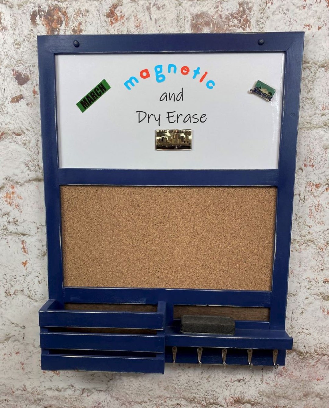 MAGNETIC Dry Erase Board Organizer With Cork Board, Mail Holder, Shelf ...