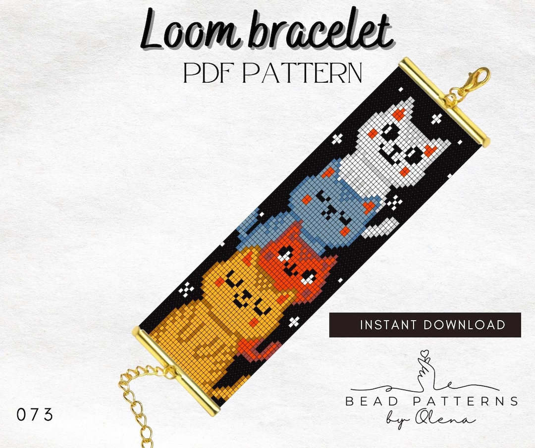 Cute Cats Loom Bracelet Pattern – Colorful Stack of Cats Beading Design ...