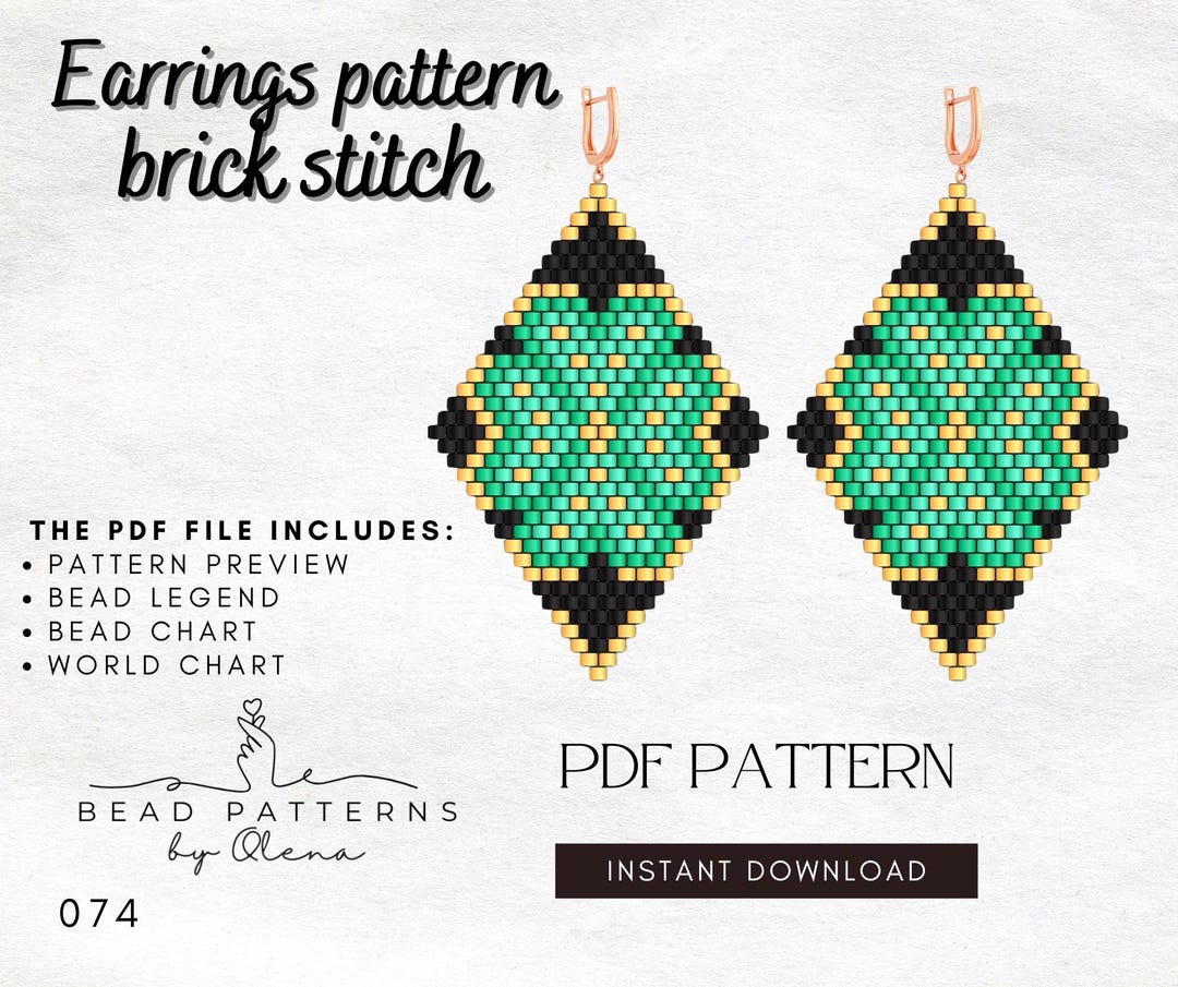 Four Leaf Clover Earrings Pattern PDF, Brick Stitch Beaded Earrings ...
