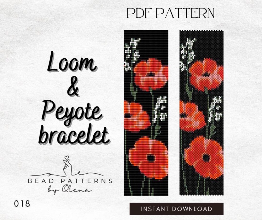 Poppy Flowers Bracelet Pattern PDF, Loom and Peyote Beading Design, Red ...