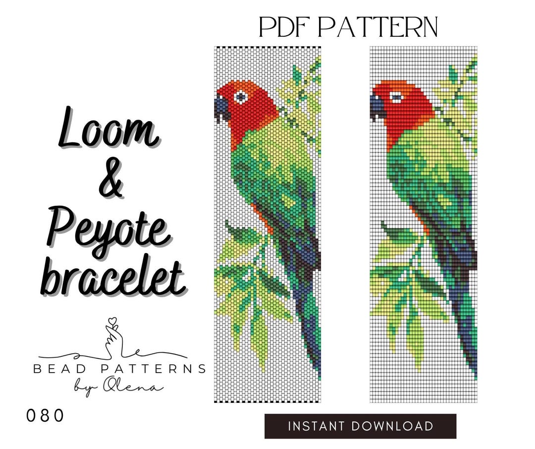 Green Parrot Bead Pattern, Loom & Peyote Bracelet Design, Parrot Ara ...