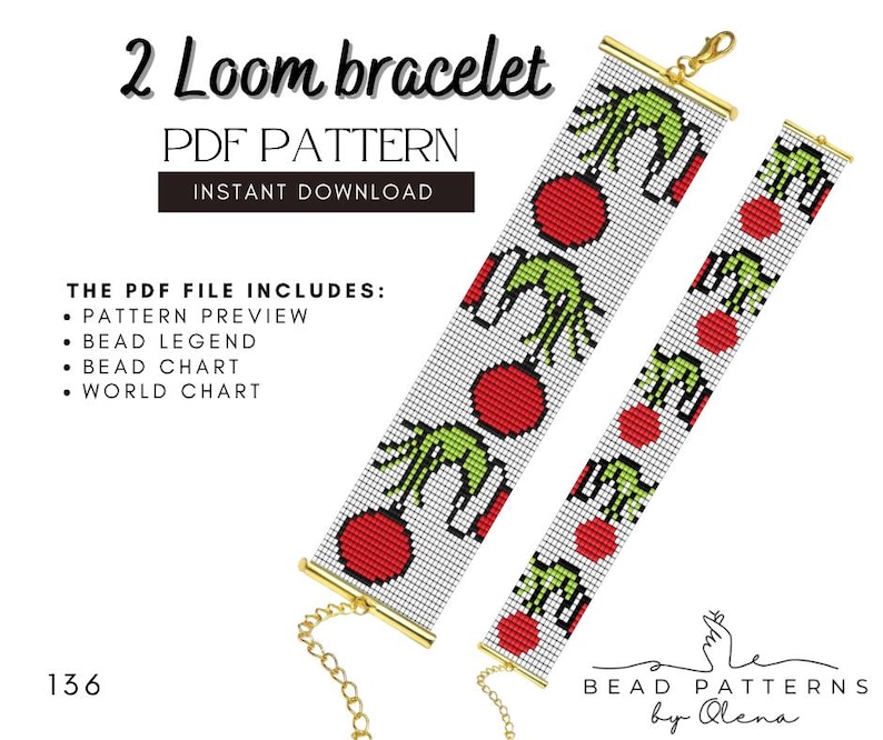 Grinch Hand Beading Pattern, Christmas Loom Bracelet & Earrings Set ...
