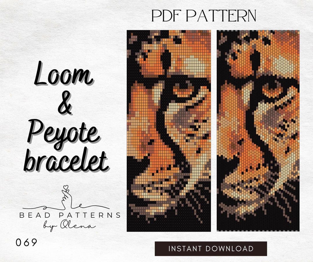 Tiger Loom & Peyote Bracelet Pattern – Wide Cuff Beading Design, Animal ...