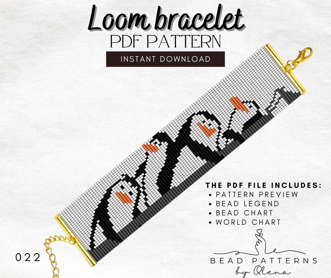 Penguin Loom Bracelet Pattern PDF, Cute Animal Beading Design, Black ...