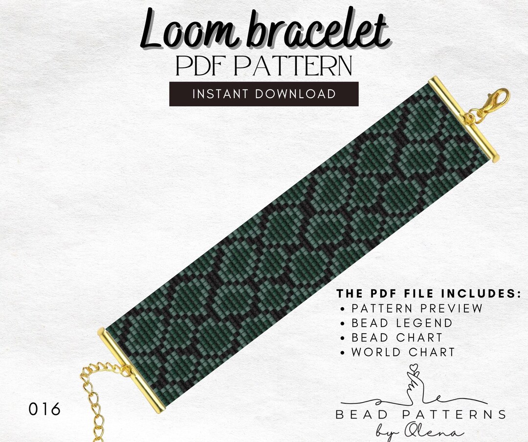 Python Snake Skin Loom Bracelet Pattern PDF, Dark Green and Black Beadwork Design, Exotic ...