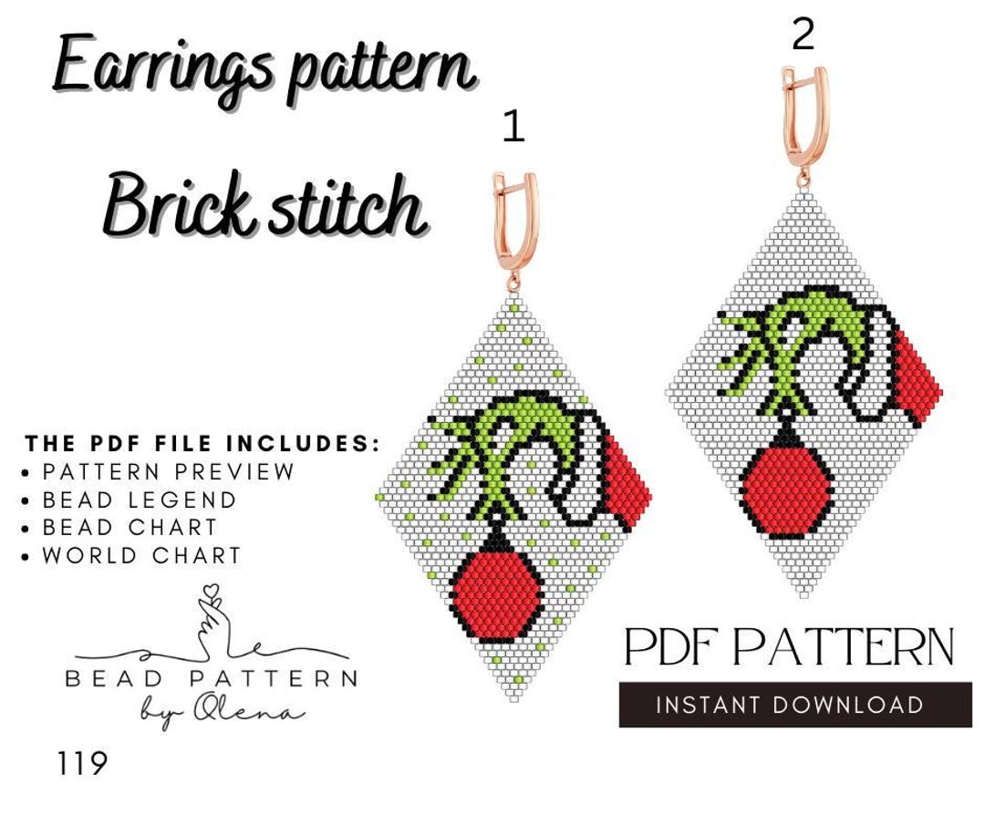 Grinch Hand With Ornament Earrings Pattern PDF - Brick Stitch Christmas ...