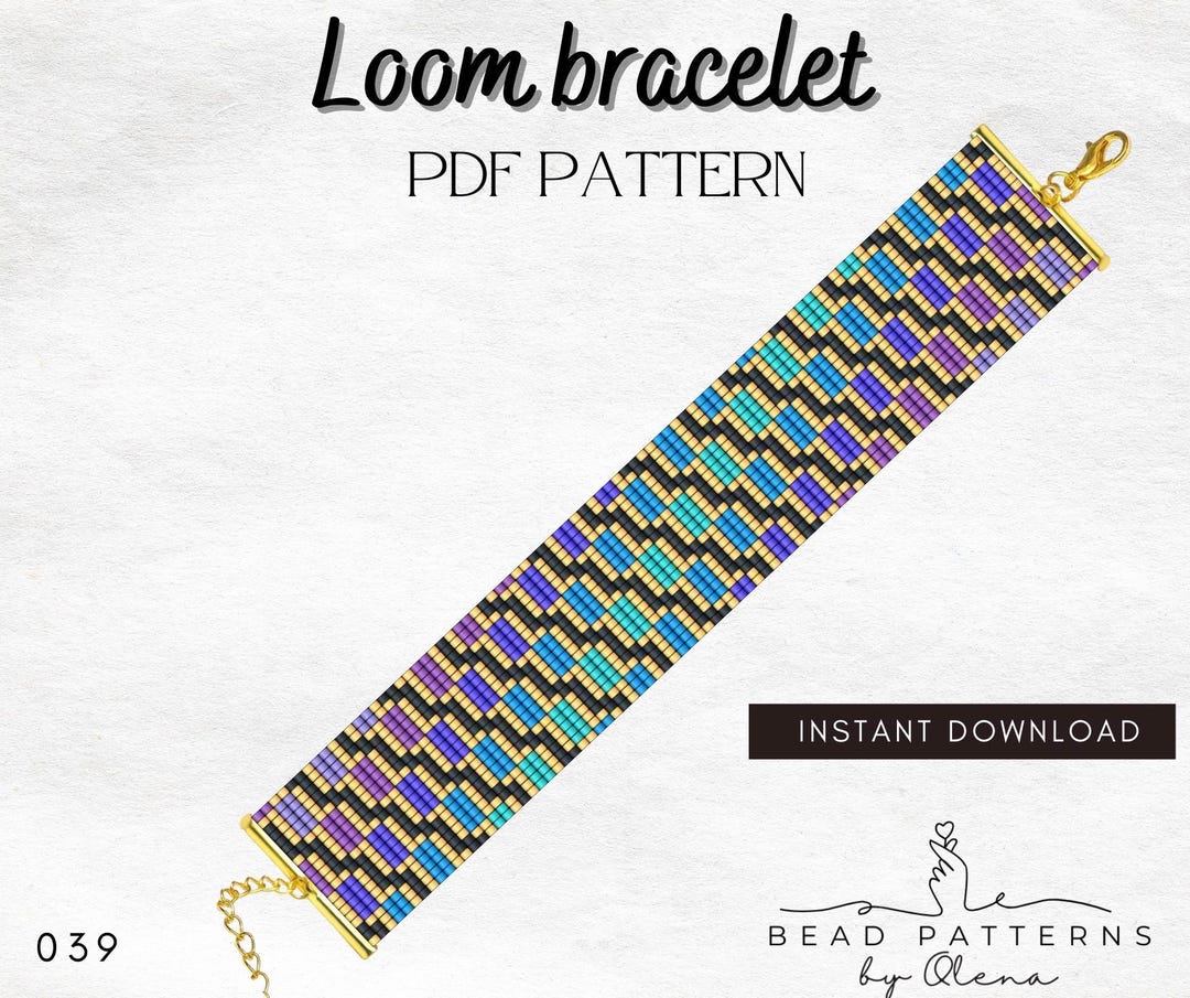 Gradient Bead Loom Bracelet Pattern, Turquoise, Purple & Gold Stripe ...
