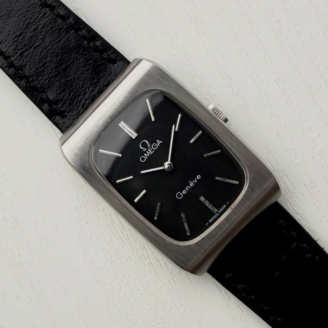 Omega Genève Black Rectangular Vintage Cal.625 1970s Rare Collectible ...