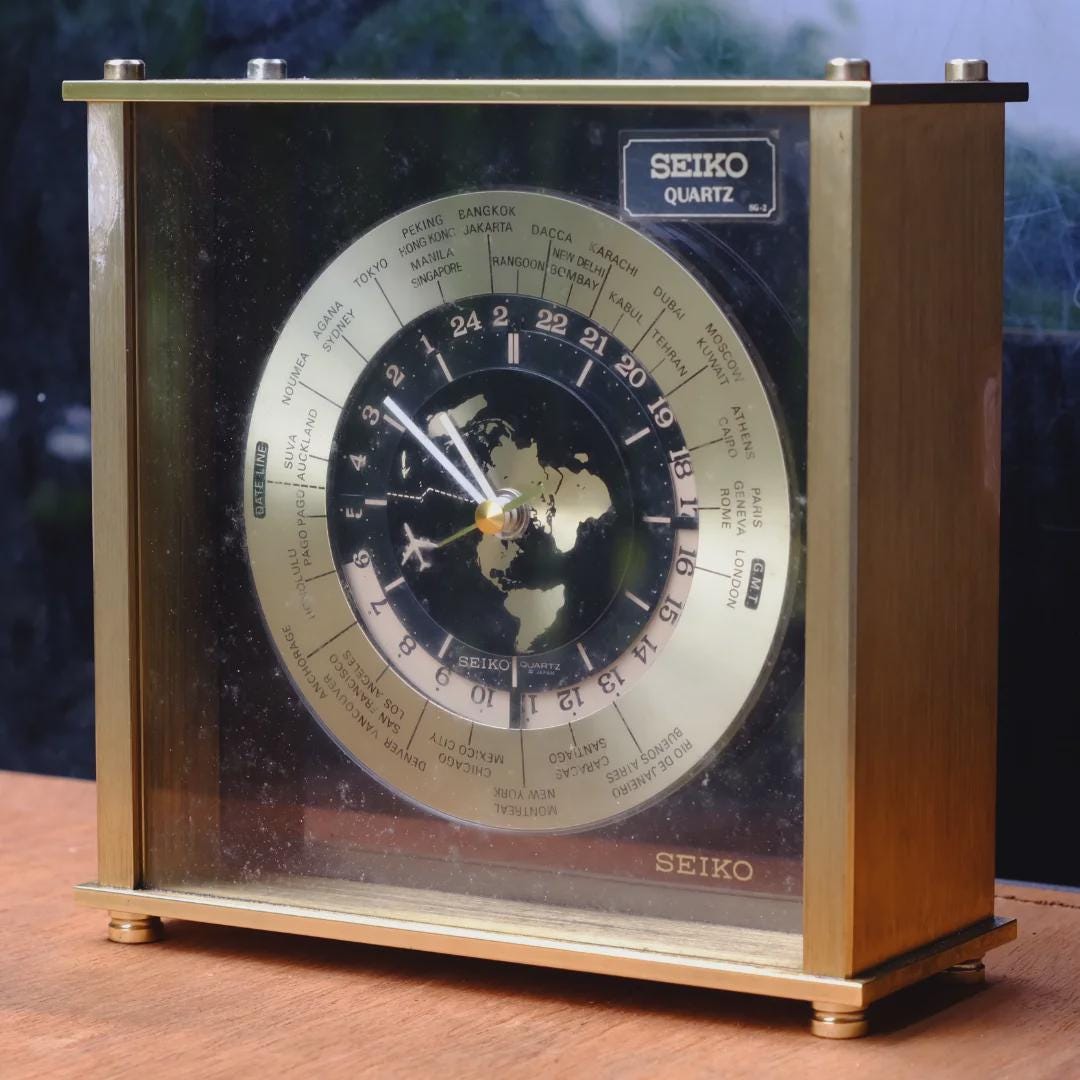 Vintage Seiko World Time Airplane Mantle Clock Brass Case – Collectible ...