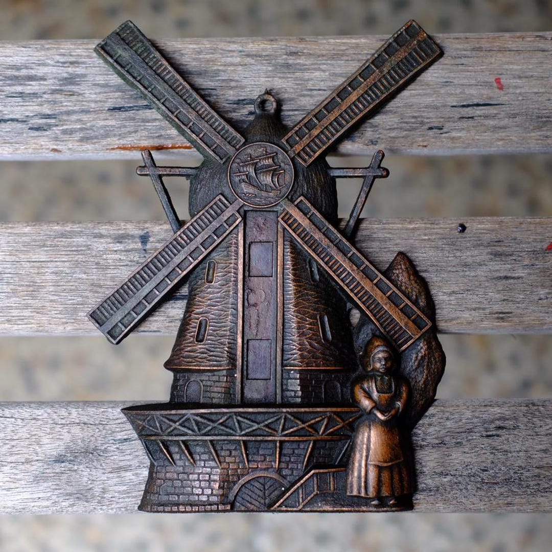 Vintage Dutch Windmill Plaque – Embossed Copper Wall Art – Holland Folk ...