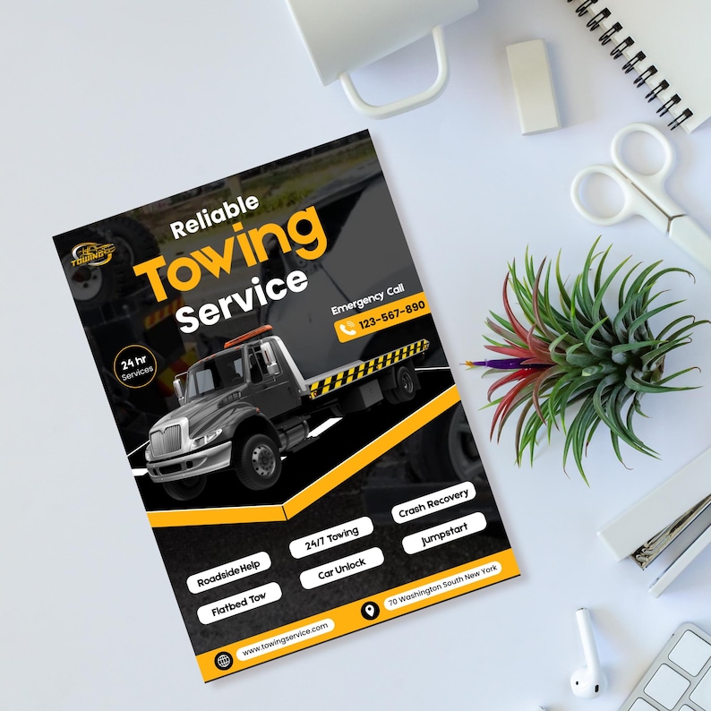 Towing Service Flyer Template - Roadside Assistance Business Design ...