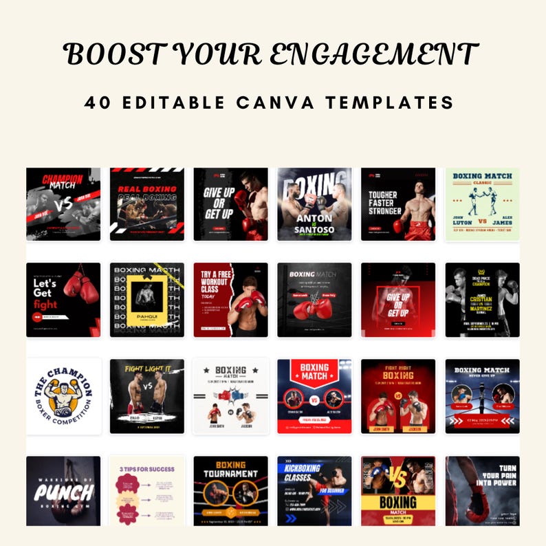 Boxing Social Media Templates - Trainer Editable Canva Design (digital ...