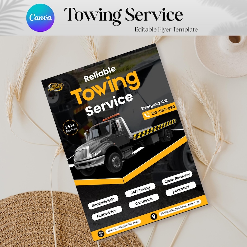 Towing Service Flyer Template - Roadside Assistance Business Design ...