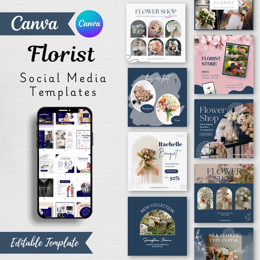 Florist Social Media Templates - Canva Posts - Editable Designs ...