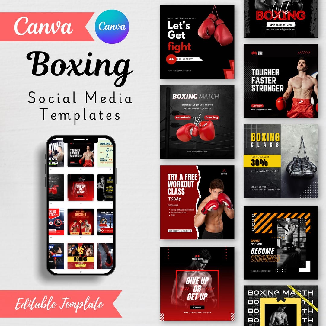 Boxing Social Media Templates - Trainer Editable Canva Design (digital ...