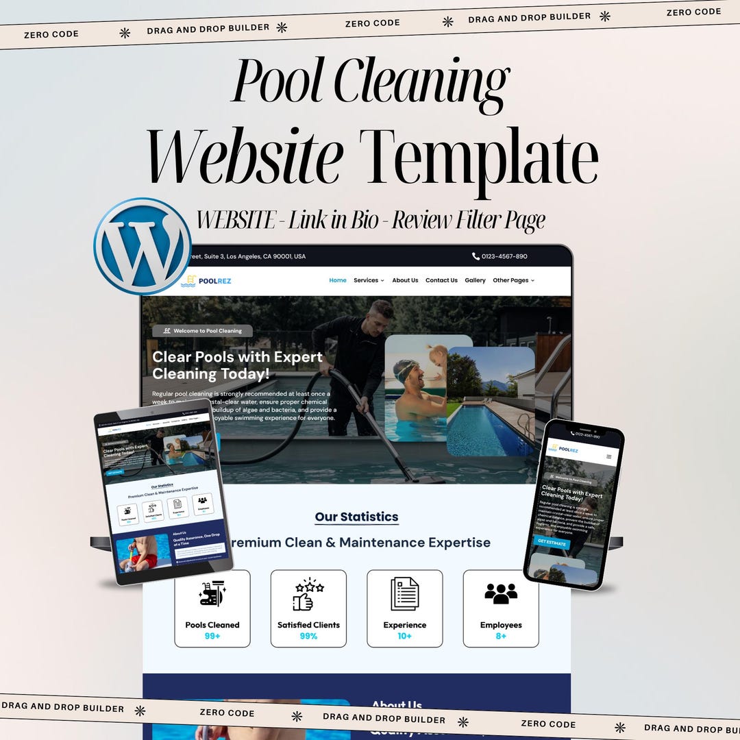 Pool Cleaning Website Template – Poolcare Wordpress Divi Theme – Easy ...
