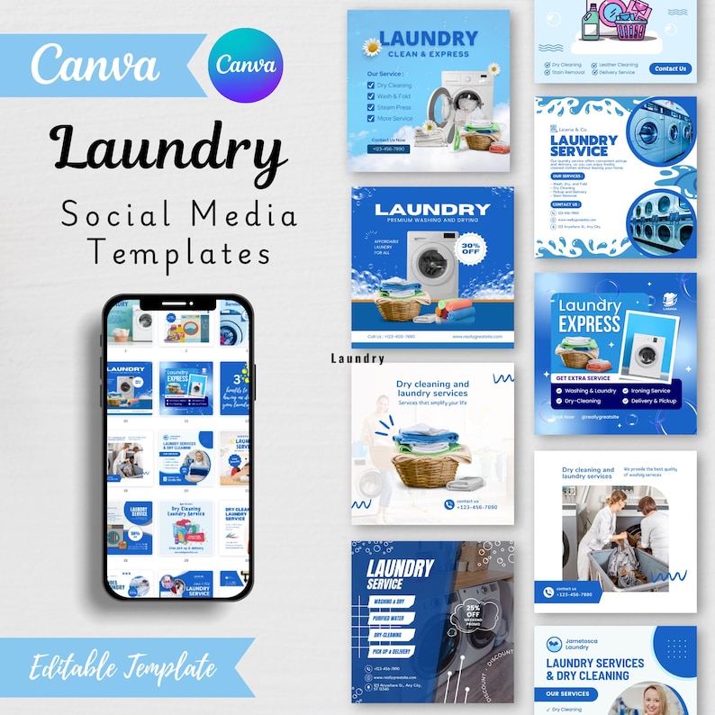 Laundry Social Media Templates - Laundromat Canva Posts - Fluff and ...
