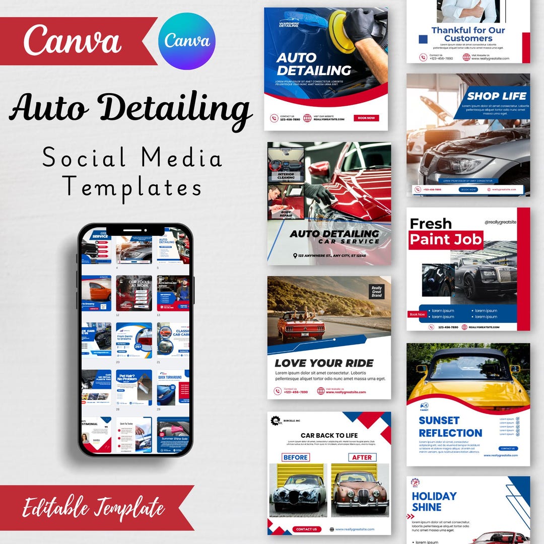 Auto Detailing Social Media Templates - Car Detailer Canva Posts ...
