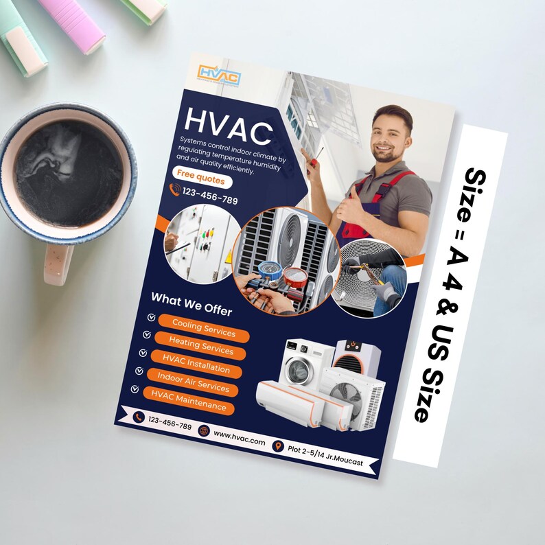 HVAC Flyer Template - AC Repair, Air Conditioning Business (canva, A4 ...