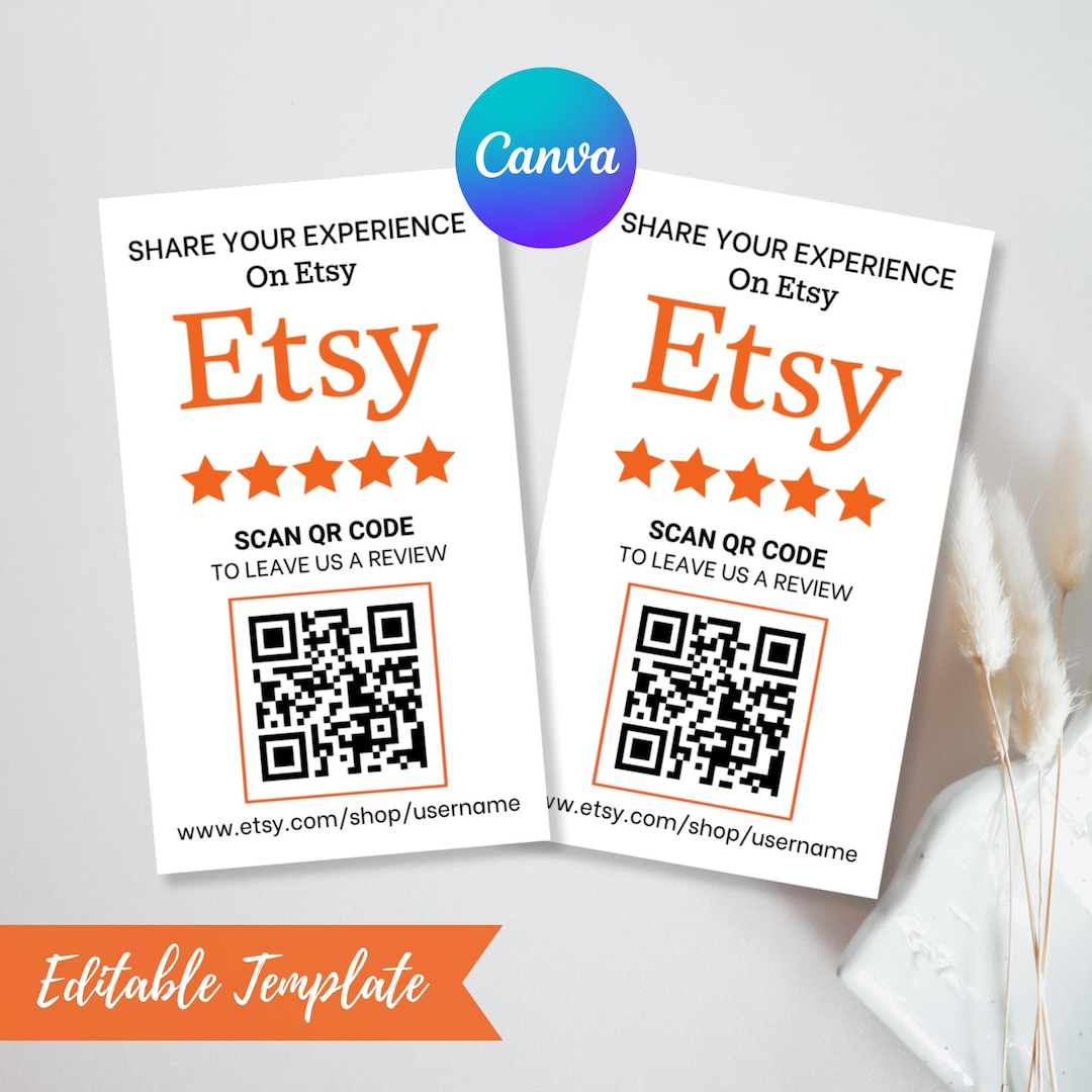 Etsy Review Card Template - Minimalist QR Code Sign - Editable Design ...