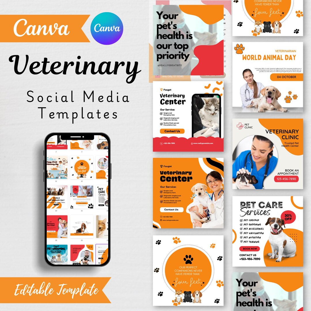 Veterinary Social Media Templates - Pet Care Clinic Canva Posts ...