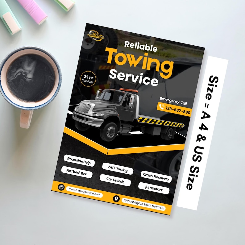 Towing Service Flyer Template - Roadside Assistance Business Design ...