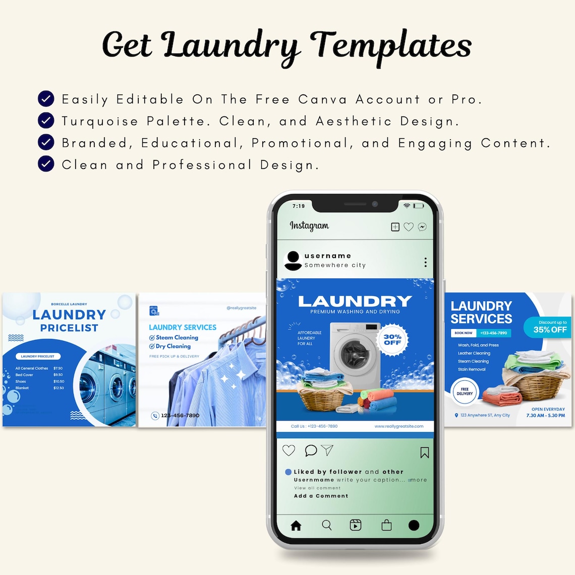 Laundry Social Media Templates - Laundromat Canva Posts - Fluff and ...