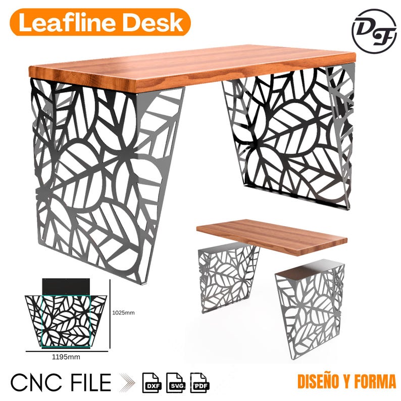 Leafline Desk | Modern Laser Cut Metal Table Base Dxf Svg Pdf | CNC ...