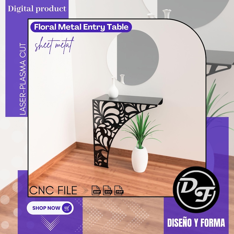 Floral Metal Entry Table - Dxf Svg Pdf – Elegant Sheet Metal Design ...
