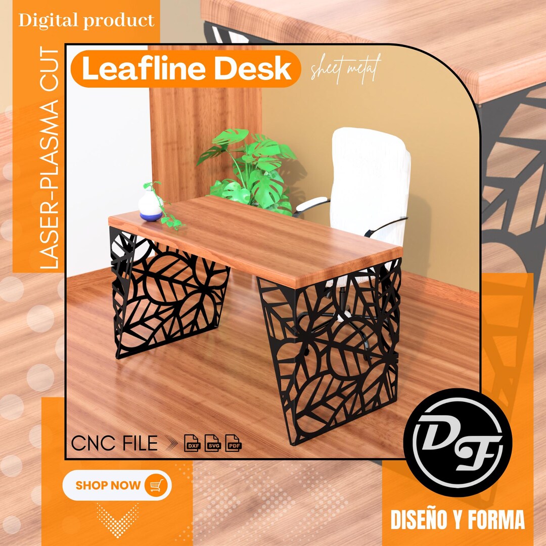 Leafline Desk | Modern Laser Cut Metal Table Base Dxf Svg Pdf | CNC ...