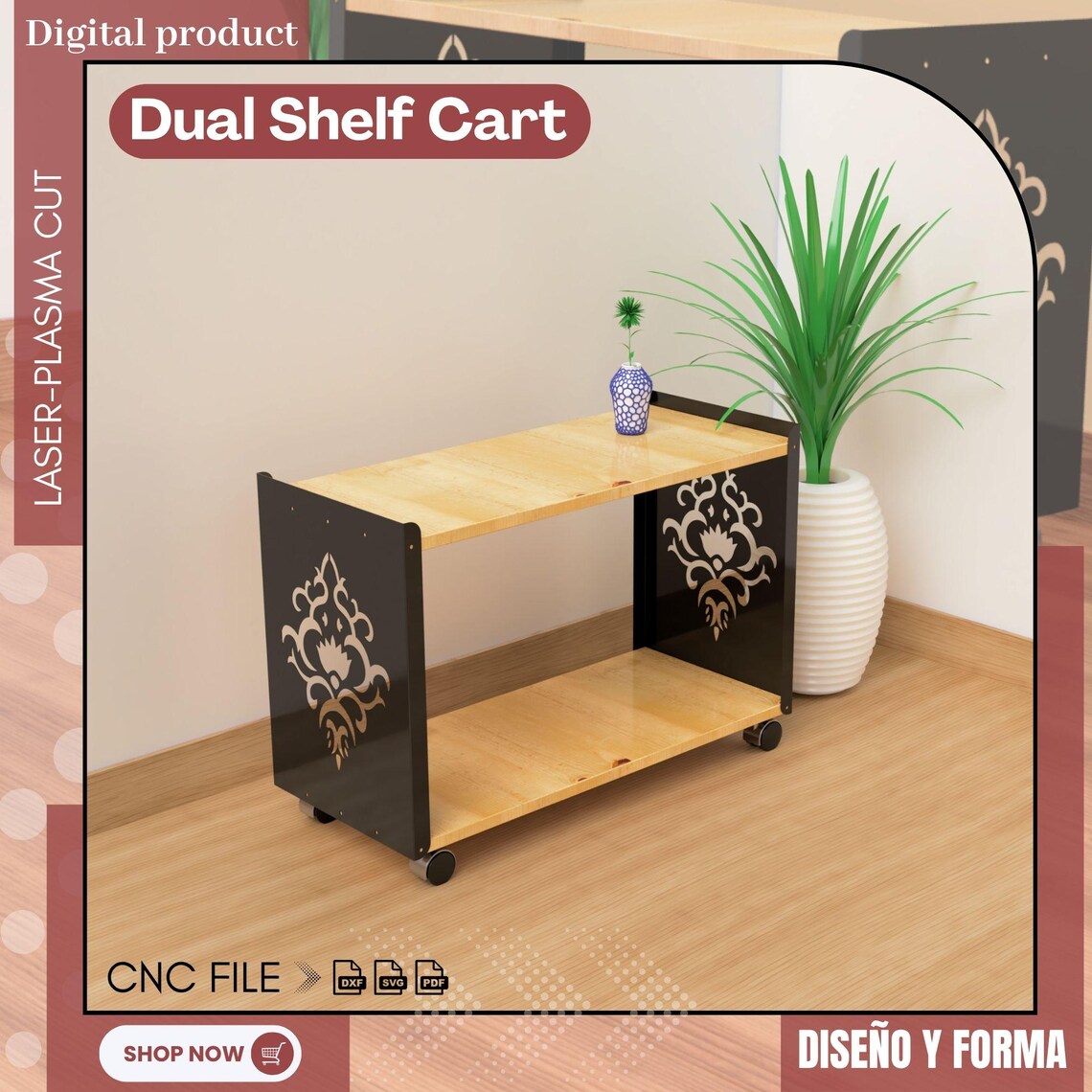 CNC Dual Shelf Cart DXF File: Rolling Metal Table (digital Download) - Etsy