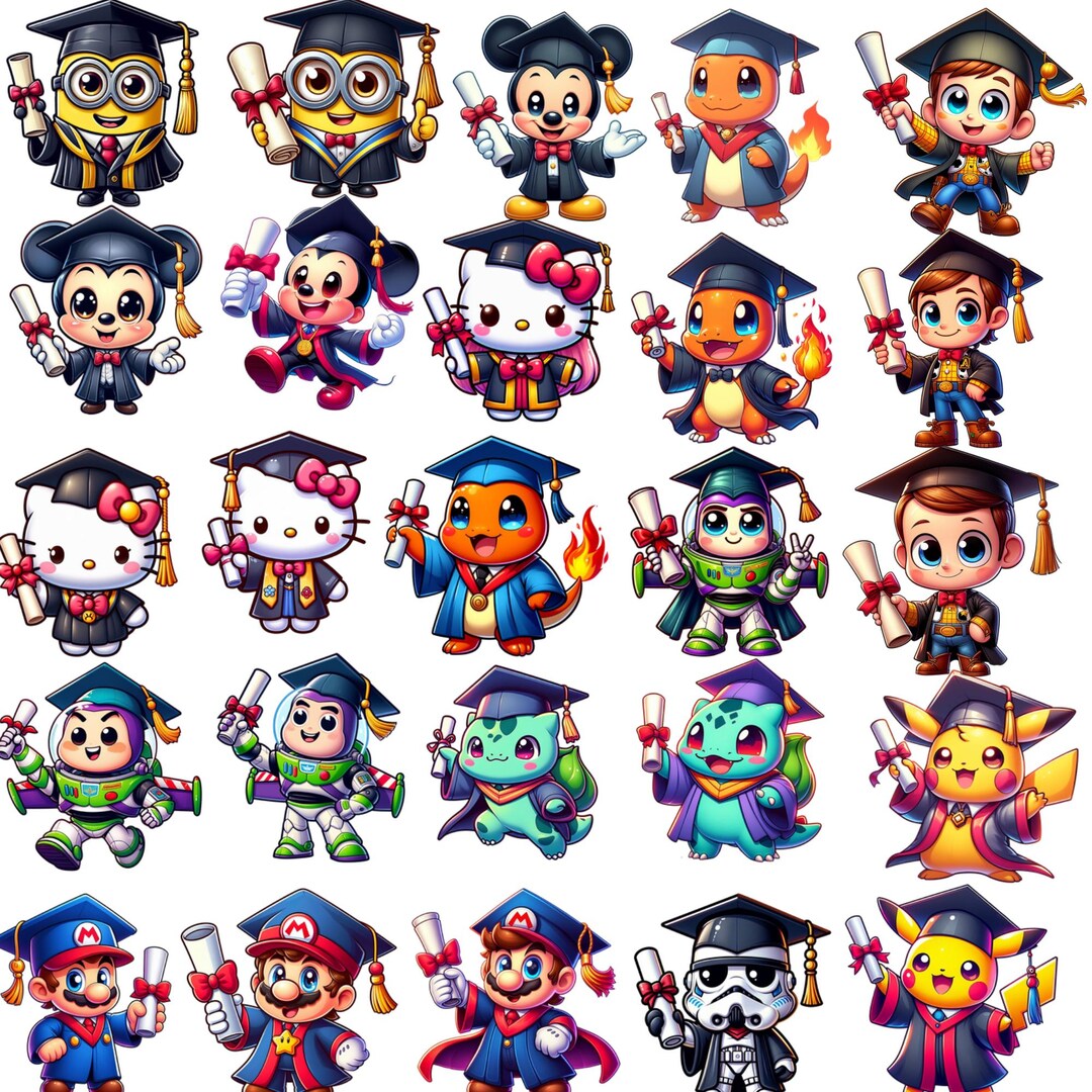 Graduation Cartoon Bundle | Digital PNG | Cute Graduation Characters ...