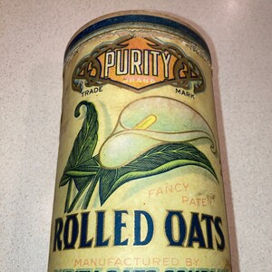 Antique PURITY ROLLED OATS Oatmeal Round Cardboard Box Dated - Etsy