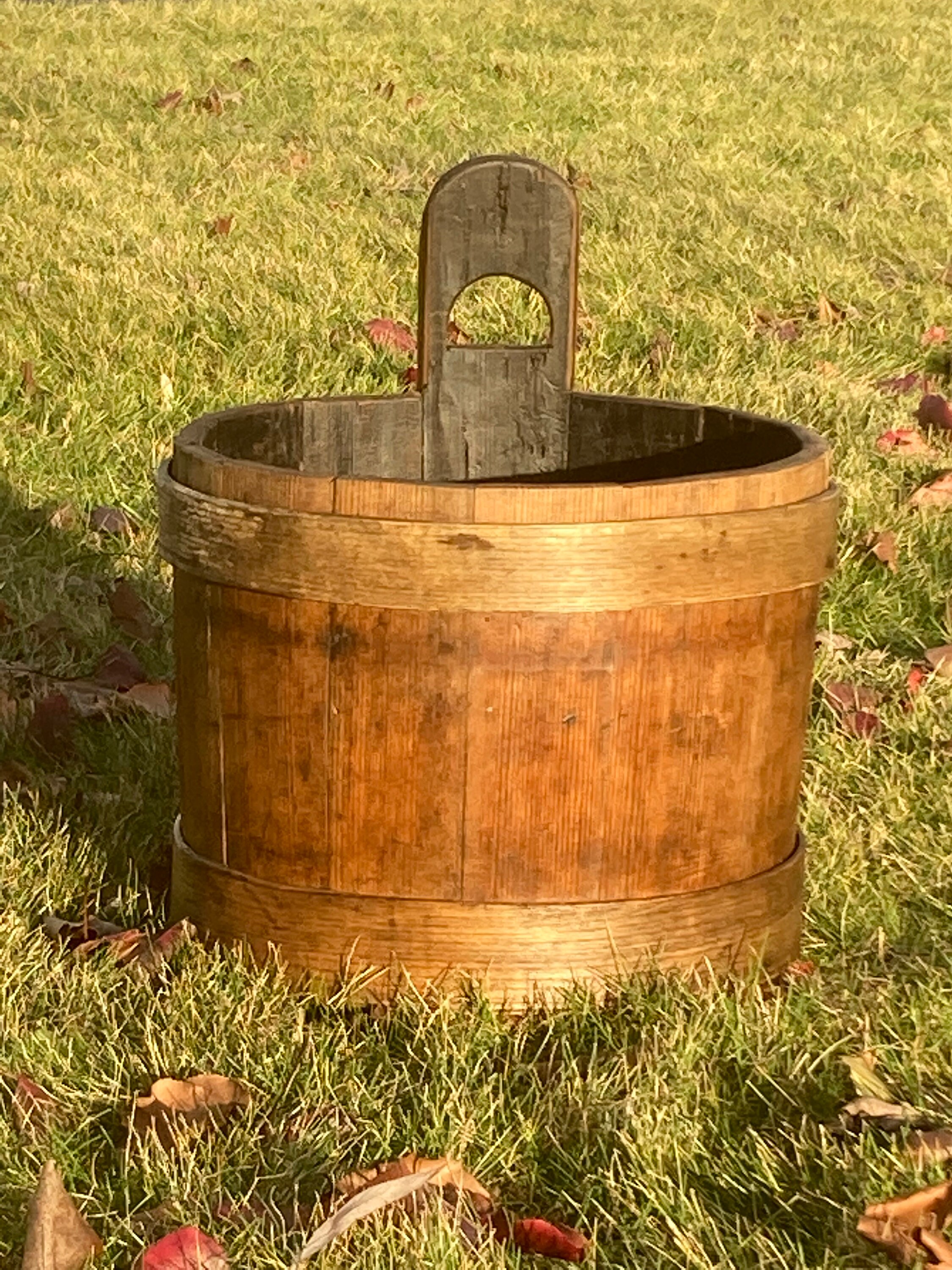 Antique Country Primitive Staved Wooden Piggin Bucket with Chestnut Lap ...