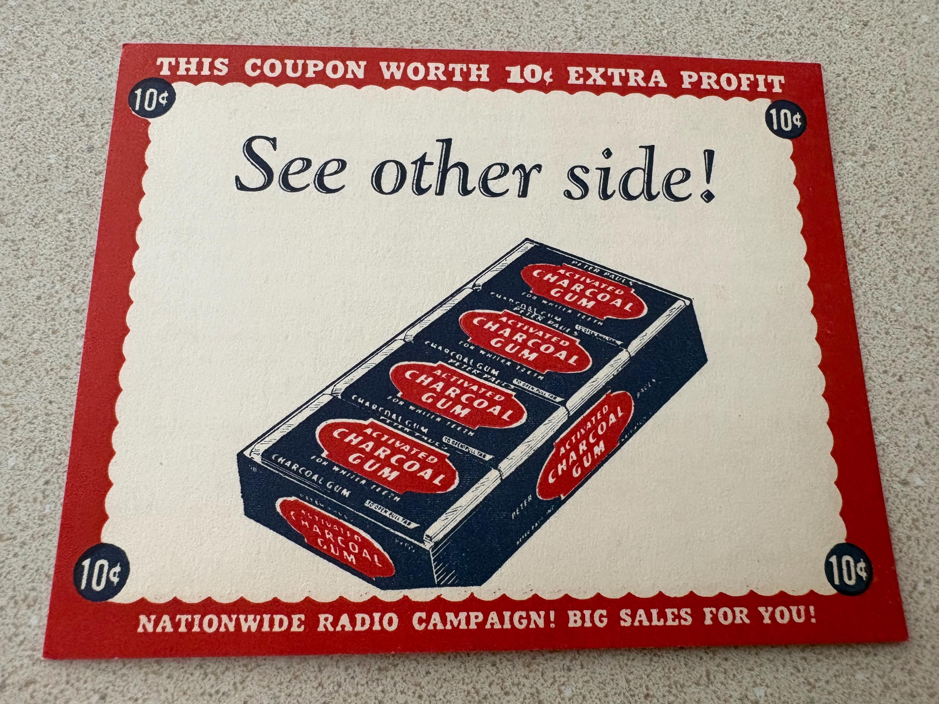 Vintage 1940s Peter Paul Charcoal Gum Retailer Incentive Coupon