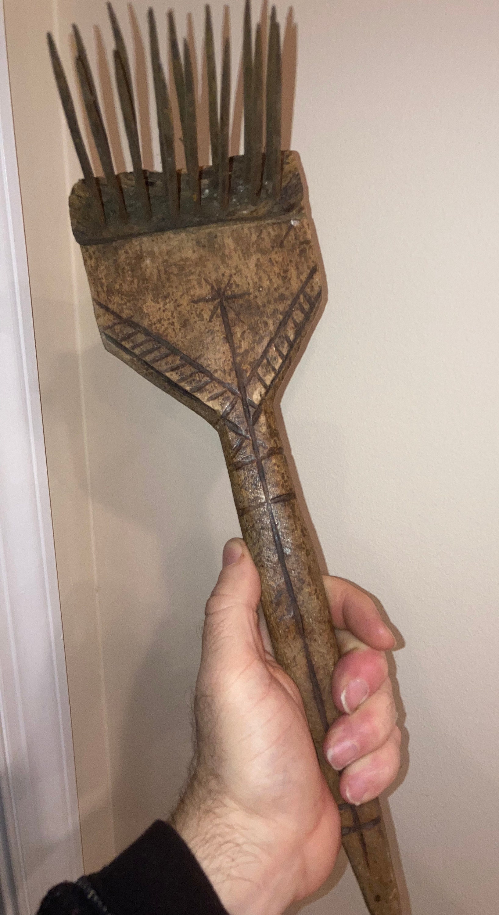 Antique Carved Wooden Flax Wool Carding Comb; Heckle, Hetchel ...