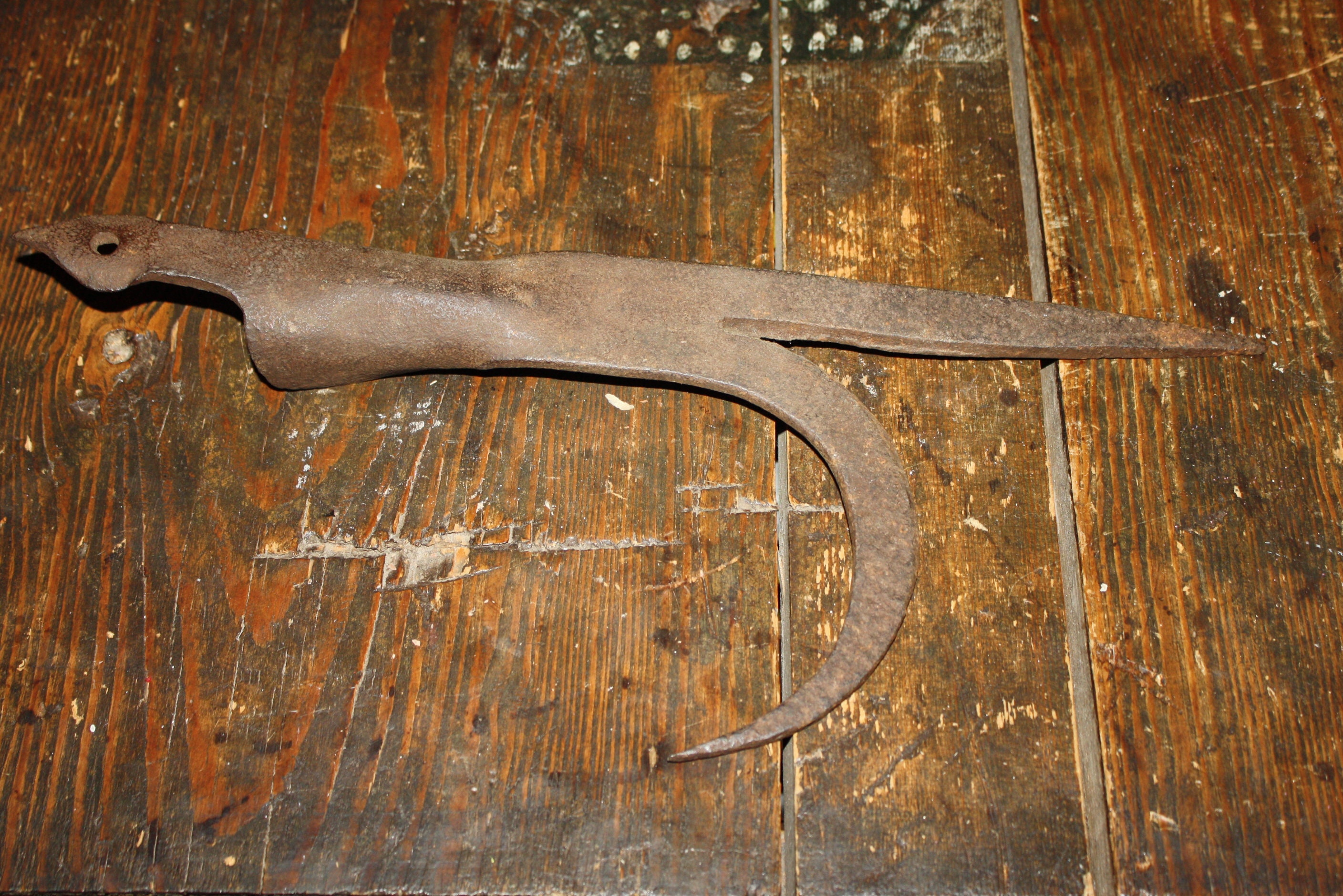 Antique Forged Iron Fireman's Pike Tool; Old, Primitive Firefighting Hook