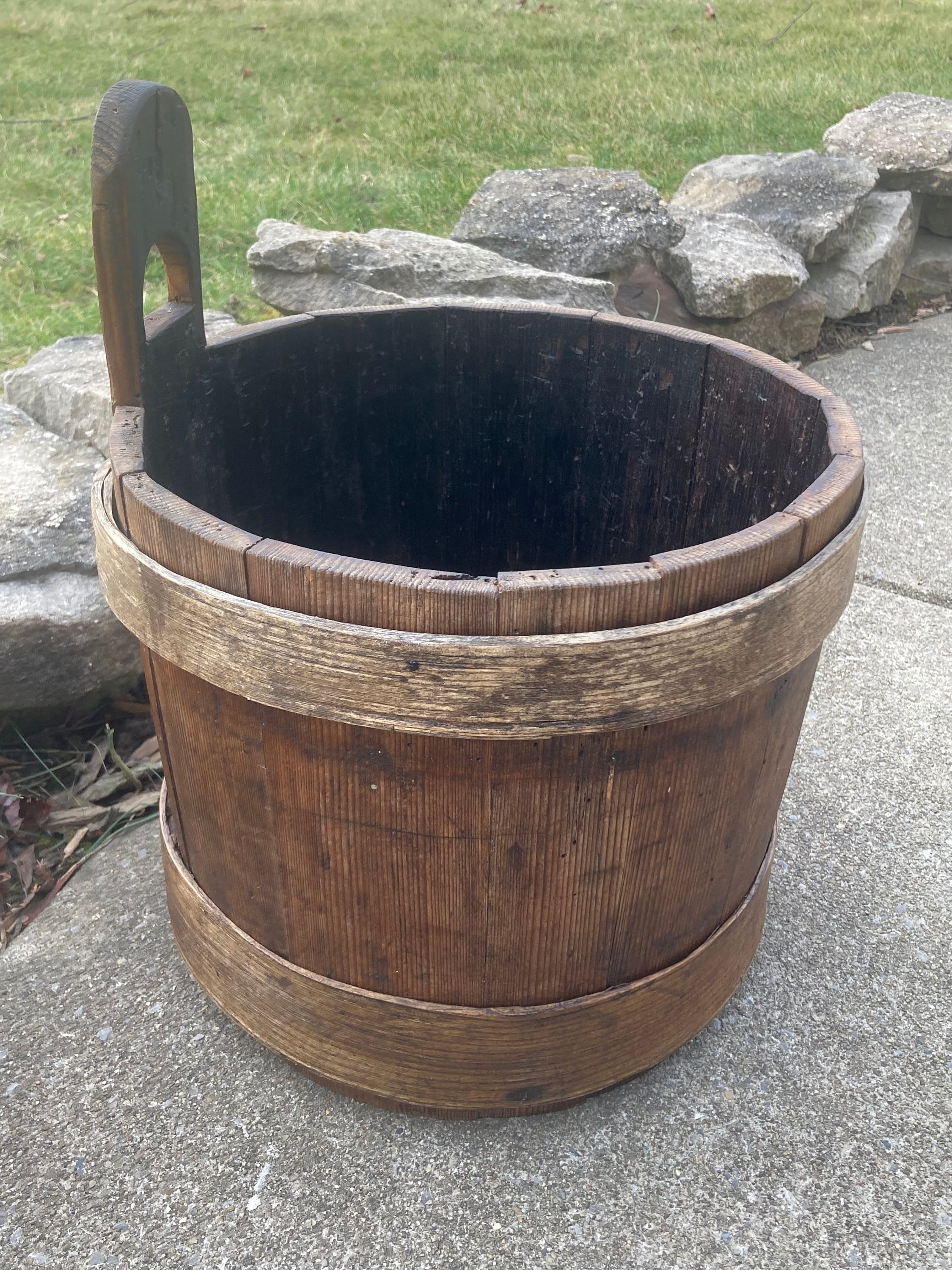 Antique Country Primitive Staved Wooden Piggin Bucket with Chestnut Lap ...