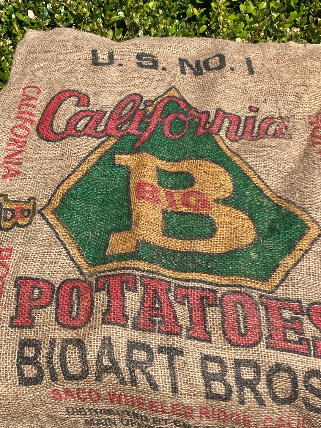 Vintage California Big B Potatoes Burlap Sack, Bidart Bros. Saco ...