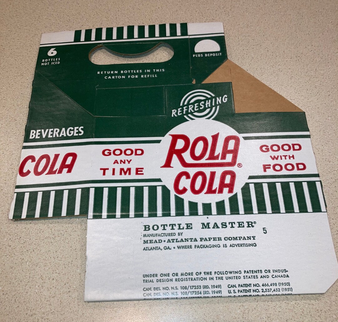 Vintage 1950'S ROLA COLA Soda Pop Cardboard 6 Pack Carton, Bottle ...